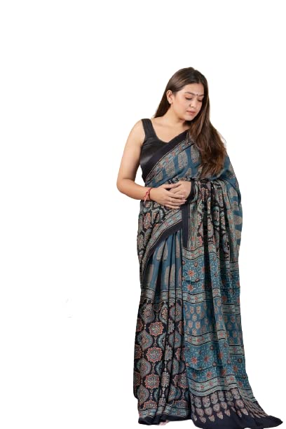 Buy AJRAKH NATURAL HANDICRAFT Silk Saree for Women With Blouse Piece-DN ...
