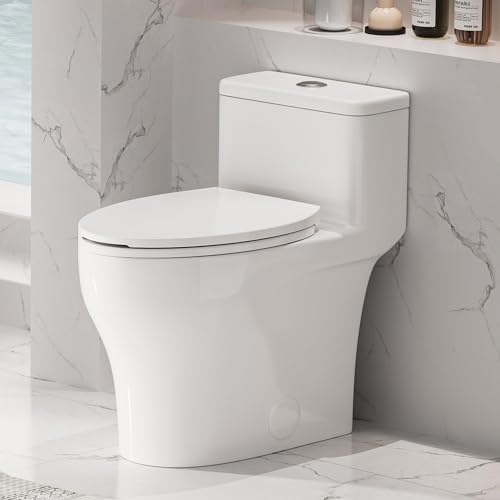 Elongated One Piece Toilet with Comfort Chair Seat ADA Height 17.33 ...