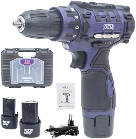 OEM Professional 12V Cordless Drill Machine, 10mm Keyless Chuck,2 ...