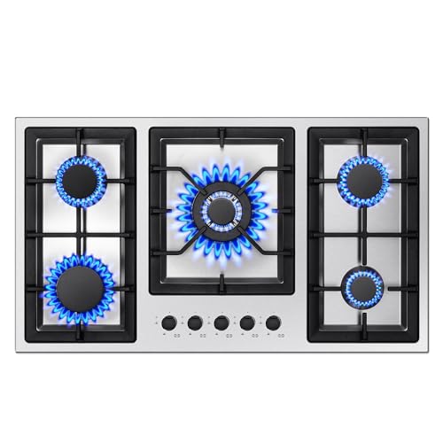 36 Inch Gas Cooktop, 5 Burner Gas Stove Top Total 34,588 BTU, Built-in ...