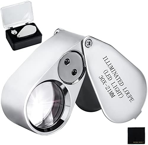 30X Mini Metal Folding Illuminated Magnifier - Slivery Pocket Jewellers ...