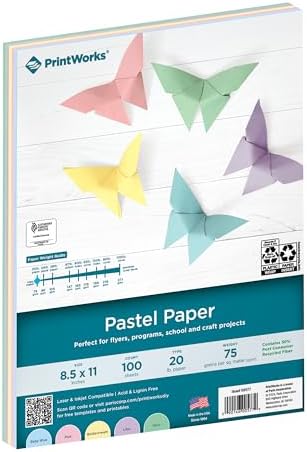 Pastels Copy Paper 100 PCS Assorted Rainbow Colored Printer Paper for ...