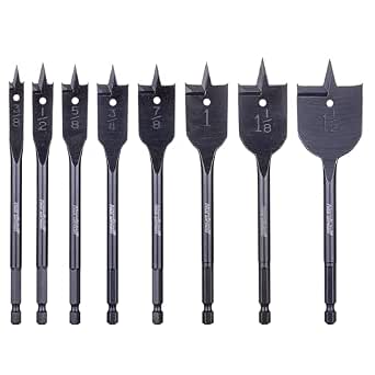 NordWolf 8-Piece Spade Drill Bit Set, 6" Titanium Carbide Coated Paddle ...