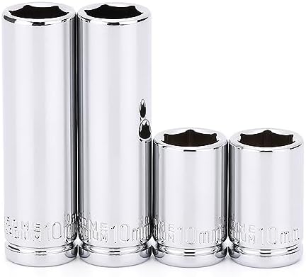 MIXPOWER 4PCS 1/4"Drive 10mm Deep&Shallow Socket, 6 Point, Cr-V Steel ...