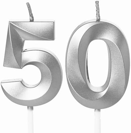 50th Birthday Candles - Number 50 Silver Candles for Cake Toppers ...