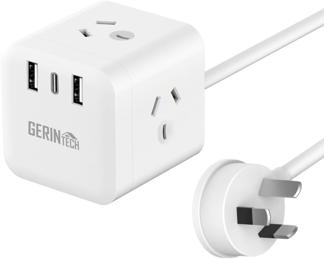 Gerintech Cube Power Board Surge Protector with 3 USB Ports Type-C ...