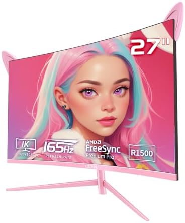 CUNPU Pink Computer Monitor, 27 inch 1080p 165Hz (Supports 144Hz ...