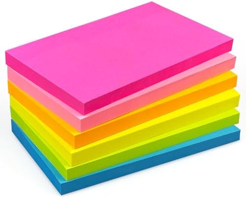Assorted Bright Neon Colour Rectangular Sticky Notes 76mm x 127mm 100 ...