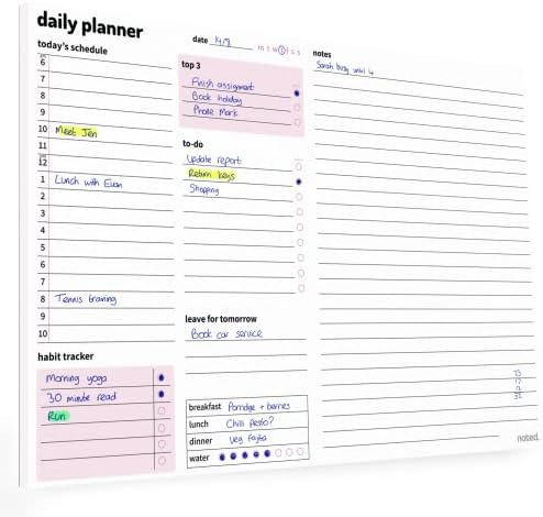 A5 Daily Planner 50 Sheet Note Pad with Schedule, Priority, To Do Lists ...