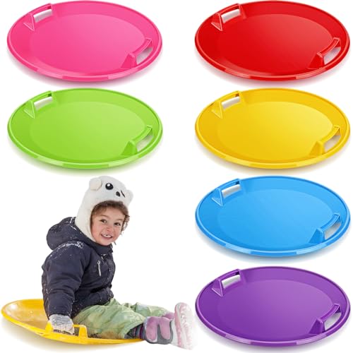 Poen 6 Pcs Downhill Disc Snow Sled 24 Inch Plastic Round Saucer Sled ...