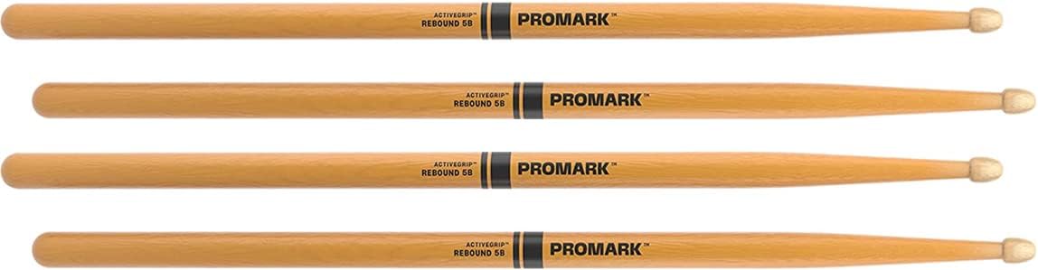 Amazon.com: 2 PACK Promark Rebound 5B ActiveGrip Clear Hickory Drumstick, Acorn Wood Tip ...