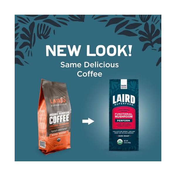 Laird Superfood Peruvian Dark Roast Coffee with Functional Mushrooms ...