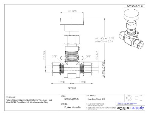 Parker NP6 Series Stainless Steel 316 Needle Valve, Inline, Hand Wheel ...