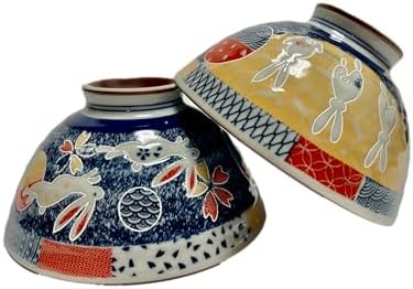 Amazon.com | Japanese Mino Ware Ceramic Rice Bowl Set, Rabbits, Moon ...