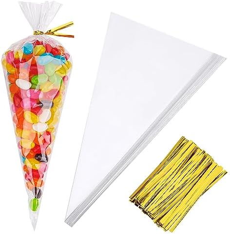 Amazon.com: 200 PCS Clear Cone Treat Bags Cellophane Cone Treat Bags ...