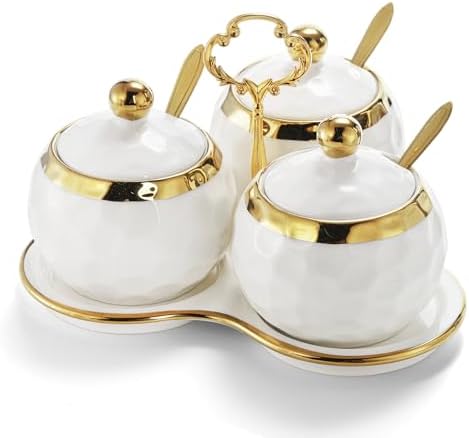 Amazon.com | Foraineam Porcelain Condiment Pot Sugar Bowl Spice Jars ...
