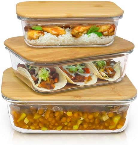 Amazon.com: Bambooware Glass Containers with Lids | Non Plastic ...