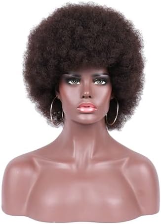Amazon.com : 70's Afro Wig for Women, Natural Black Short Afro Kinky Curly Wig, Glueless ...