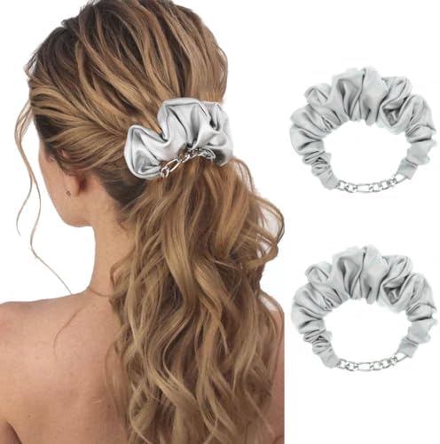 Amazon.com : CAKURE Bracelet Hair Ties Silver Hair Scrunchies Pony Tail ...