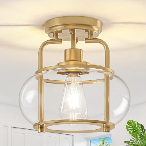 TOULMJ Semi Flush Mount Ceiling Light, Gold Ceiling Light Fixture with ...