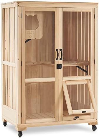 Amazon.com : Wooden Cat House Large Space Cat Cage, Indoor/Outdoor Cat ...