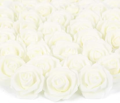 Amazon.com: INSUNSIX Artificial Rose Flower Heads, 100pcs Ivory Fake ...