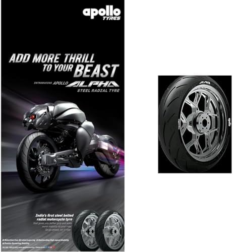 Apollo tyres Alpha H1 150/60% Zr17 66W Steel Belted Radial Tubeless Rear Tyre & Alpha H1 110/70 ...