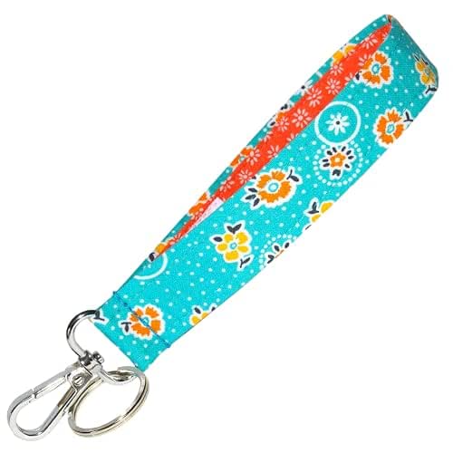 Amazon.com: Bright Blue Floral Key Fob - Flower Key Chain - Cute Blue ...