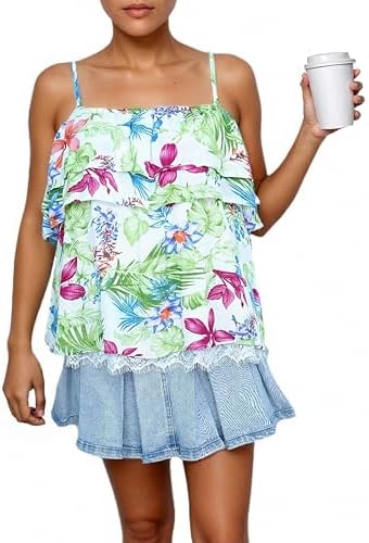 Women's Boho Floral Off-Shoulder Crop Top - Loose Fit Beach Tank with ...