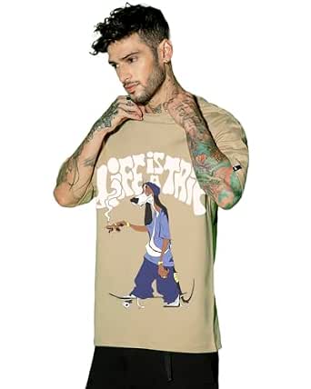 Buy Bewakoof Men's Graphic Print Oversized Fit Half Sleeve Round Neck ...