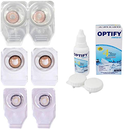 Buy Optify? 3 Pair Pink, Hazel, Grey 0 Power Monthly Contact Lens with ...
