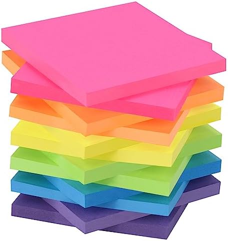 ZCZN 12 Pads Neon Colour Sticky Notes, 60 Sheets Per Pad, Use as ...