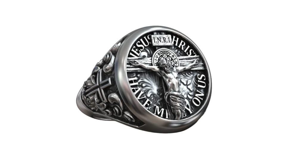 Amazon.com: My Desigen Jesus Christ Ring Catholic Cross Ring Christian ...