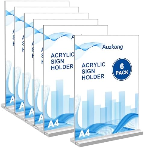 Auzkong A4 Acrylic Sign Holders, Double-Sided Vertical Display Stand ...