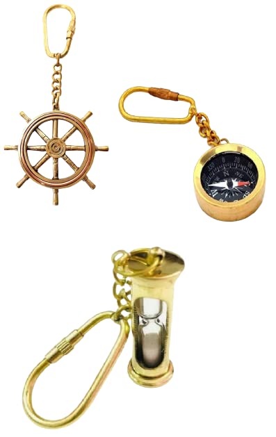 (Combo Set of Keychain) Brass Magnetic Direction Compass Keychain ...