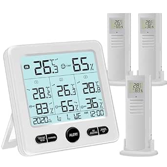 Indoor Outdoor Digital Thermometer Hygrometer with 3 Wireless Sensors ...