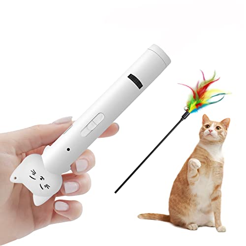 Cat Toy LED Light Pointer 2 in 1 USB Cat Feather Toys Rechargeable Cat ...