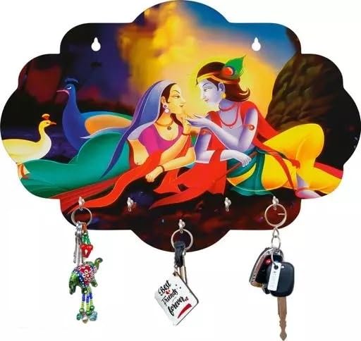Gatiman Kraft Beautiful Radha Krishna Wooden Key Stand for Wall Key ...