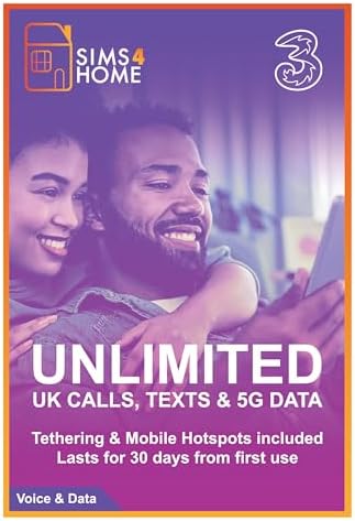 Three Sim Card Preloaded with UNLIMITED UK Calls, Texts & 4G/5G Data ...