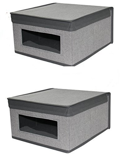 Set of 2 Heather Grey Storage Box with See-Through Window, Grey Trim ...