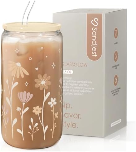 Amazon.com | JZSMY Daisy Aesthetic Cup, Iced Coffee Glasses Cup with ...