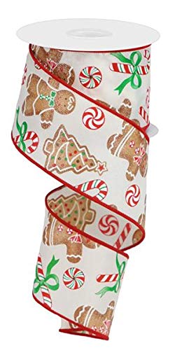 Amazon.com: Gingerbread with Candy Wired Edge Ribbon - 10 Yards (Ivory ...
