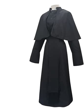 Weixu Black Roman Soutane Cassock Cosplay Costume Adult Medieval Clergy ...