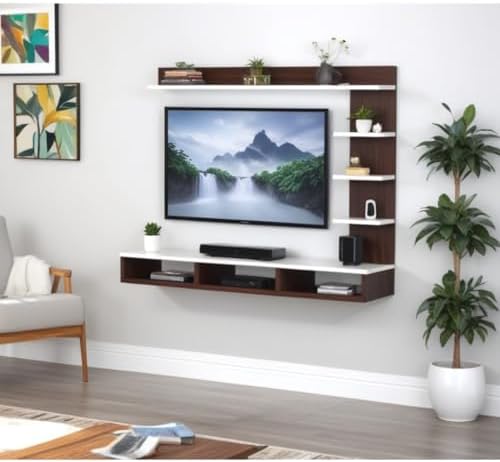 ClufRox 32 inch MDF C Shaped Wall Mounted TV Unit, Floating Cabinet for ...