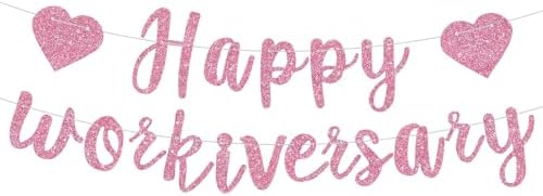 Amazon.com: RICHHHA Pink Glitter Happy Workiversary Banner - NO DIY ...