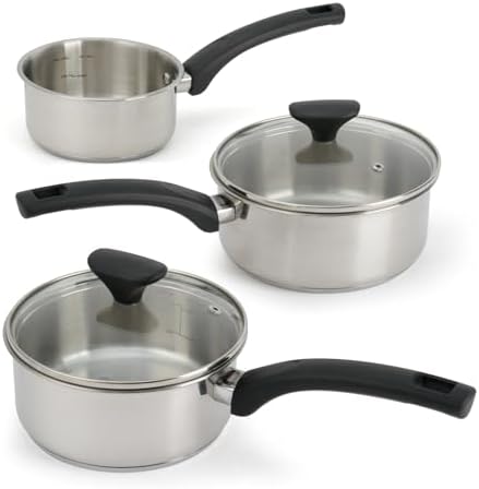 3 Piece Saucepan Set - 14cm 16cm & 18cm Sauce Pot Set Induction, Gas ...