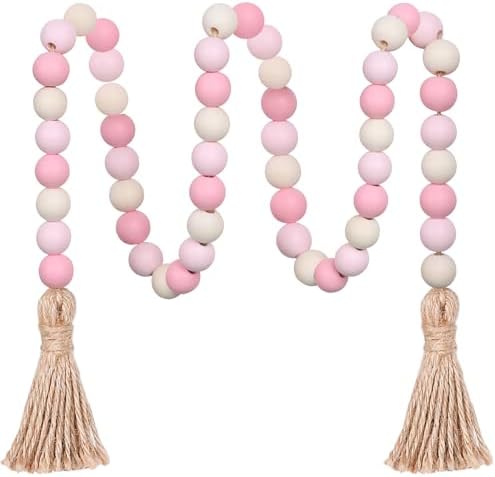 Amazon.com: Qinfly Wood Bead Garland with Tassels,48in Beech Wooden ...