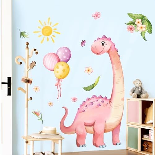 Amazon.com: Large Pink Dinosaur Wall Decals Cartoon Dino Balloon Flower ...