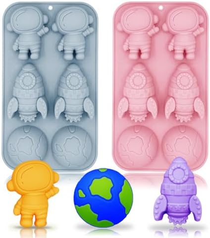 Amazon.com: 2 Pack Space Themed Silicone Cake Molds 6 Cavity 3D ...