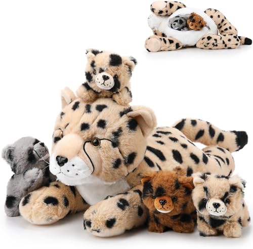 Amazon.com: Silipull 5 Pcs Cheetah Stuffed Animals Set Large Mommy ...